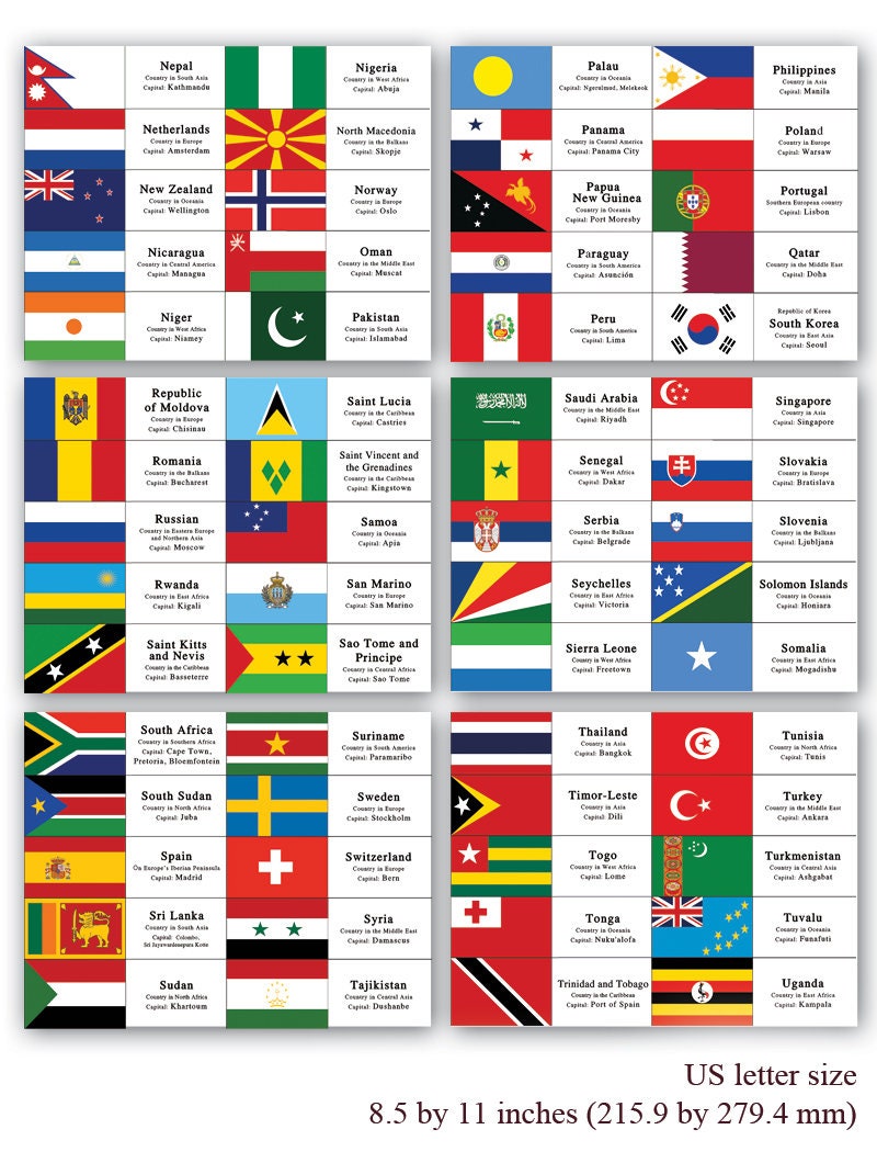 195 Countries Flash Cards, Learn for Beginner - DIGITAL DOWNLOAD - PDF ...