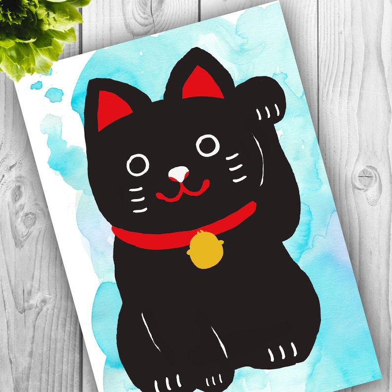 Lucky Cat Poster Fortune Cat Wall Art Welcome Poster Asian - Etsy