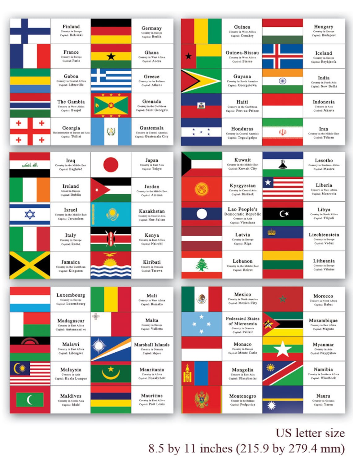 195 Countries Flash Cards, Learn for Beginner - DIGITAL DOWNLOAD - PDF ...