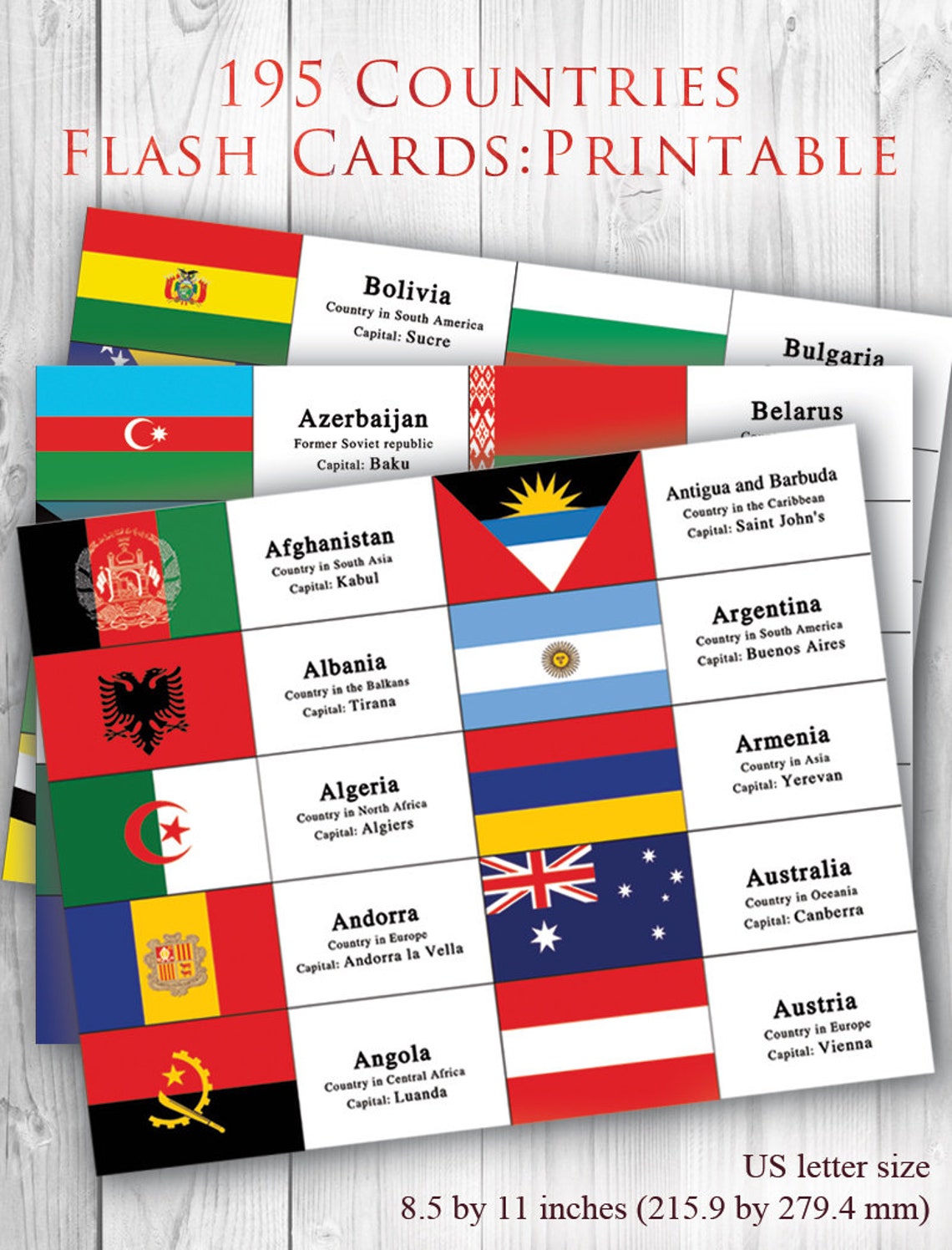 195 Countries Flash Cards, Learn for Beginner - DIGITAL DOWNLOAD - PDF ...