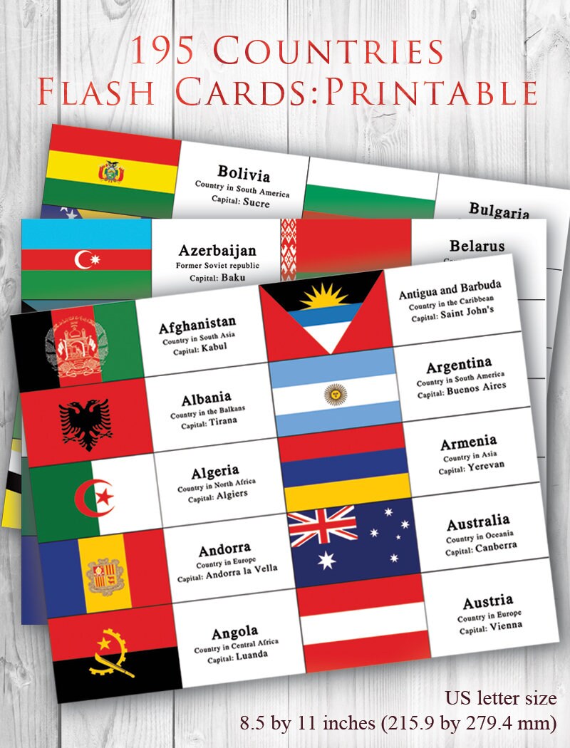 PDF files Learn for Beginner DIGITAL DOWNLOAD 195 Countries Flash Cards ...