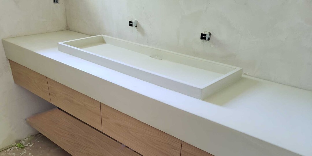 Shallow Trough Vessel Sink, Bathroom Vanities, Concrete Vanity, Double ...