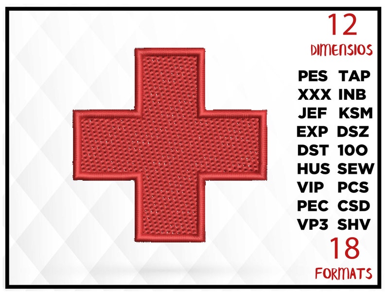 Red Cross Embroidery Design, 12 SIZES, 18 FORMATS, Machine Embroidery ...