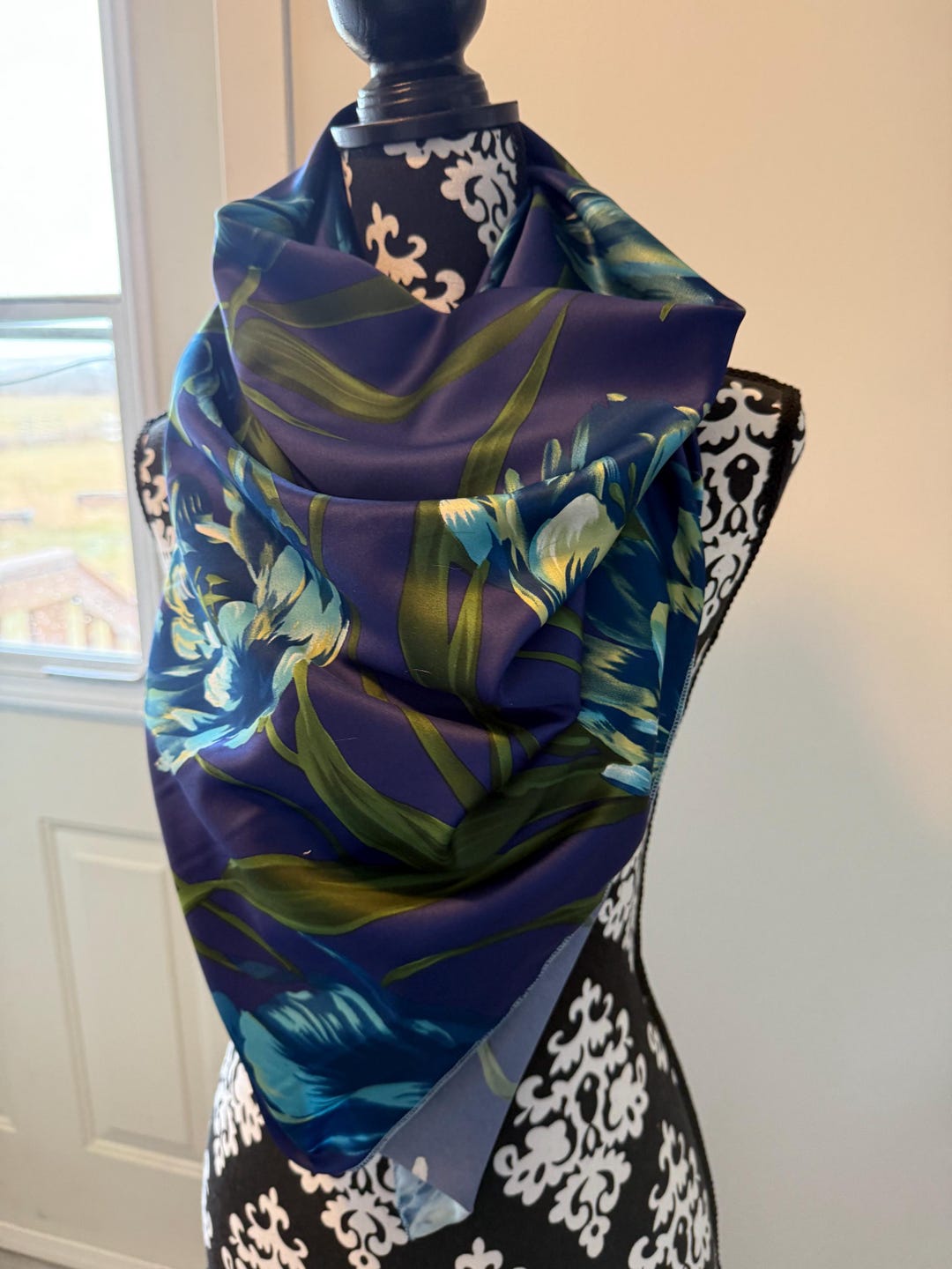 Blue Floral Satin Wild Rags Buckaroo Wild Rag Rodeo Fashion Scarf Made ...