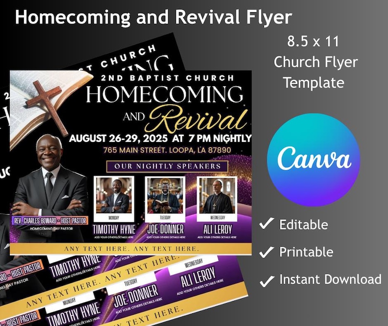 Church Homecoming Revival Flyer Template, Canva Editable (digital ...