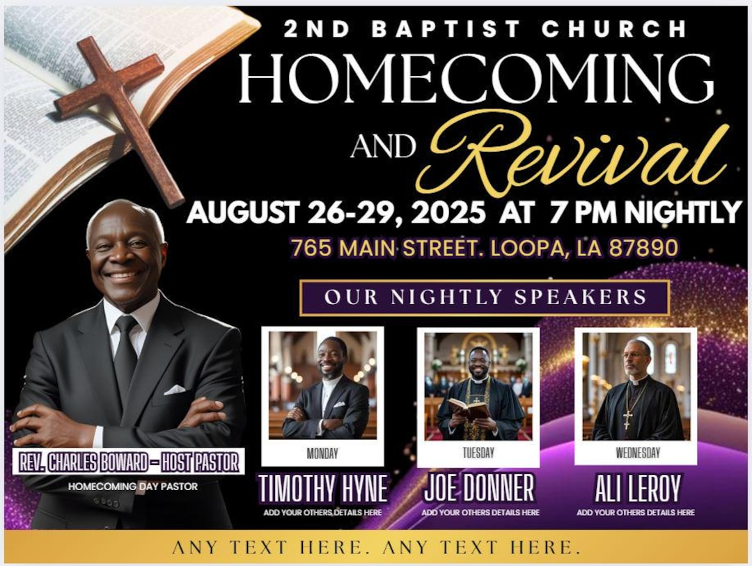 Church Homecoming Revival Flyer Template, Canva Editable (digital ...