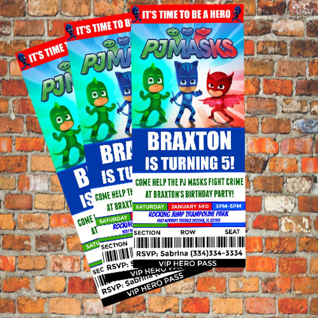 PJ Masks Ticket Invitation, PJ Masks Invitation, PJ Masks Birthday - Etsy