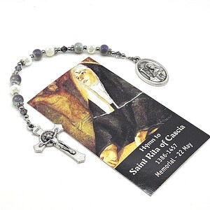 St. Rita Rosary Chaplet, White and Gray Chaplet, Glass Chaplet, Patron ...