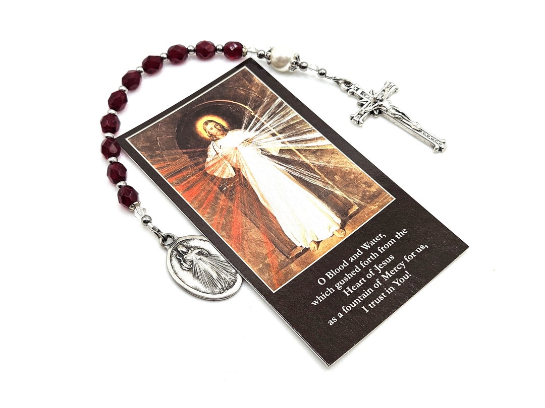 Divine Mercy of Jesus One Decade Rosary, Red Czech Glass Rosary ...