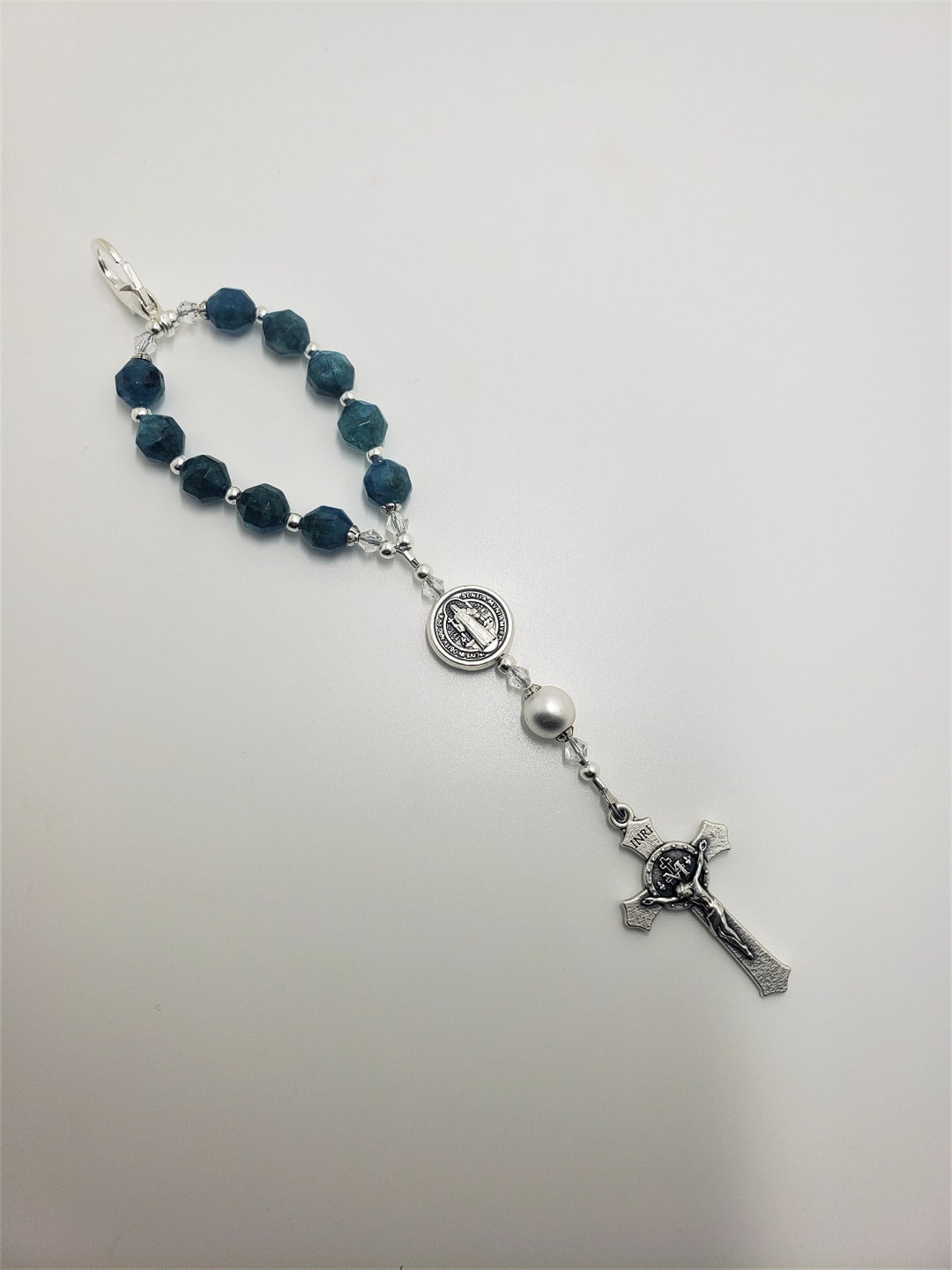 Blue Gemstone Keychain Rosary. Mini Rosary. Pocket Rosary. Keychain ...