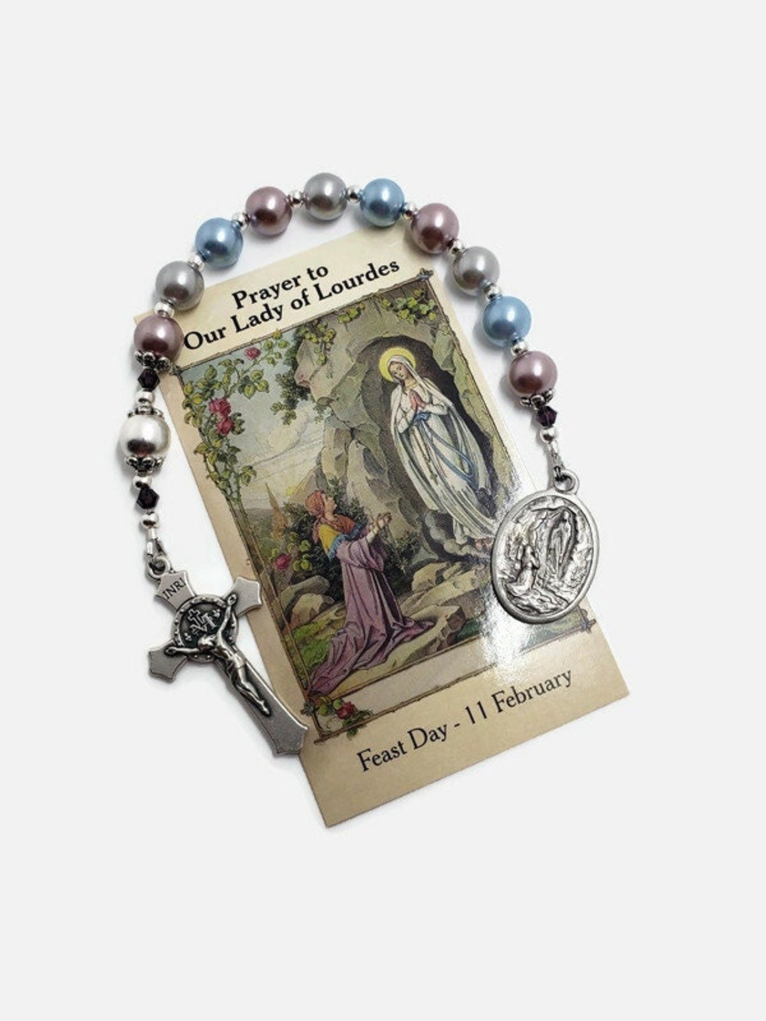 Handmade Our Lady of Lourdes One Decade Rosary, Glass Pearl Tenner ...