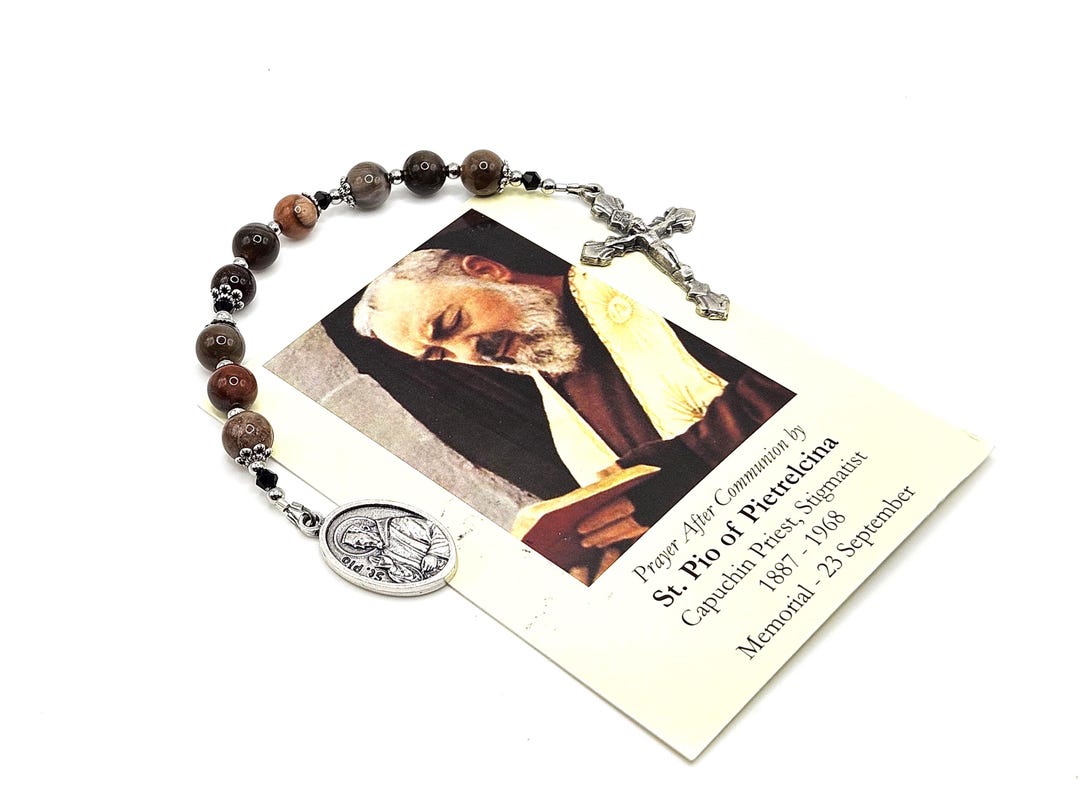 Handmade Padre Pio, Rosary Chaplet, Brown Gemstone Chaplet, Saint of ...