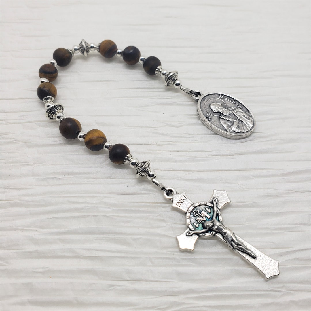 Handmade St Matthew Prayer Chaplet, Brown Tigers Eye Gemstone Chaplet ...