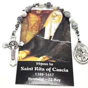 St. Rita Rosary Chaplet, White and Gray Chaplet, Glass Chaplet, Patron ...