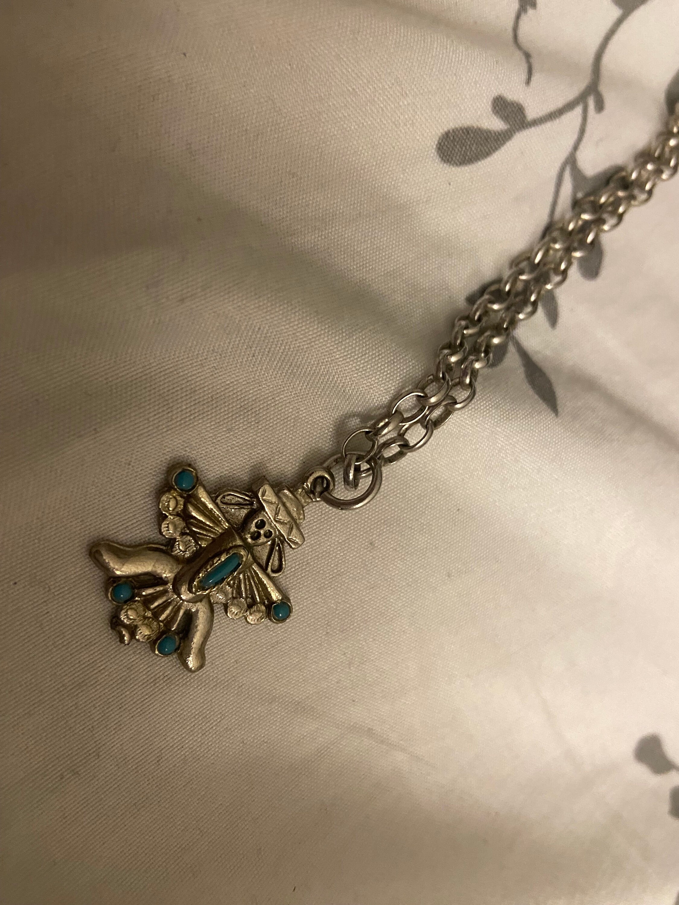 Vintage Zuni Pendant. Winged Man Pattern With Inlaid Turquoise ...