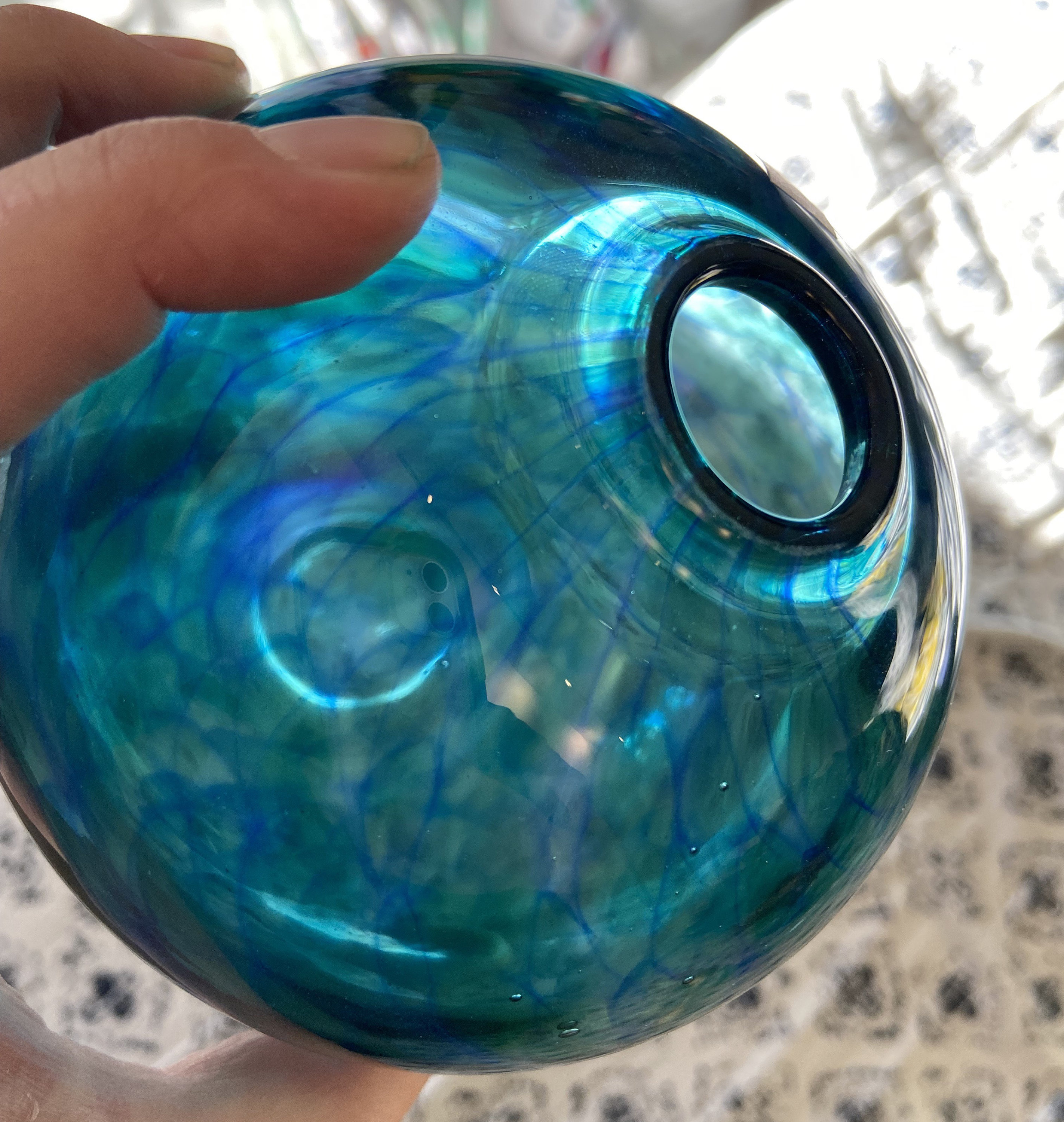 Artisan Glass Ball Flower Bud Vase. Blues With Waves of Dark Blue. - Etsy