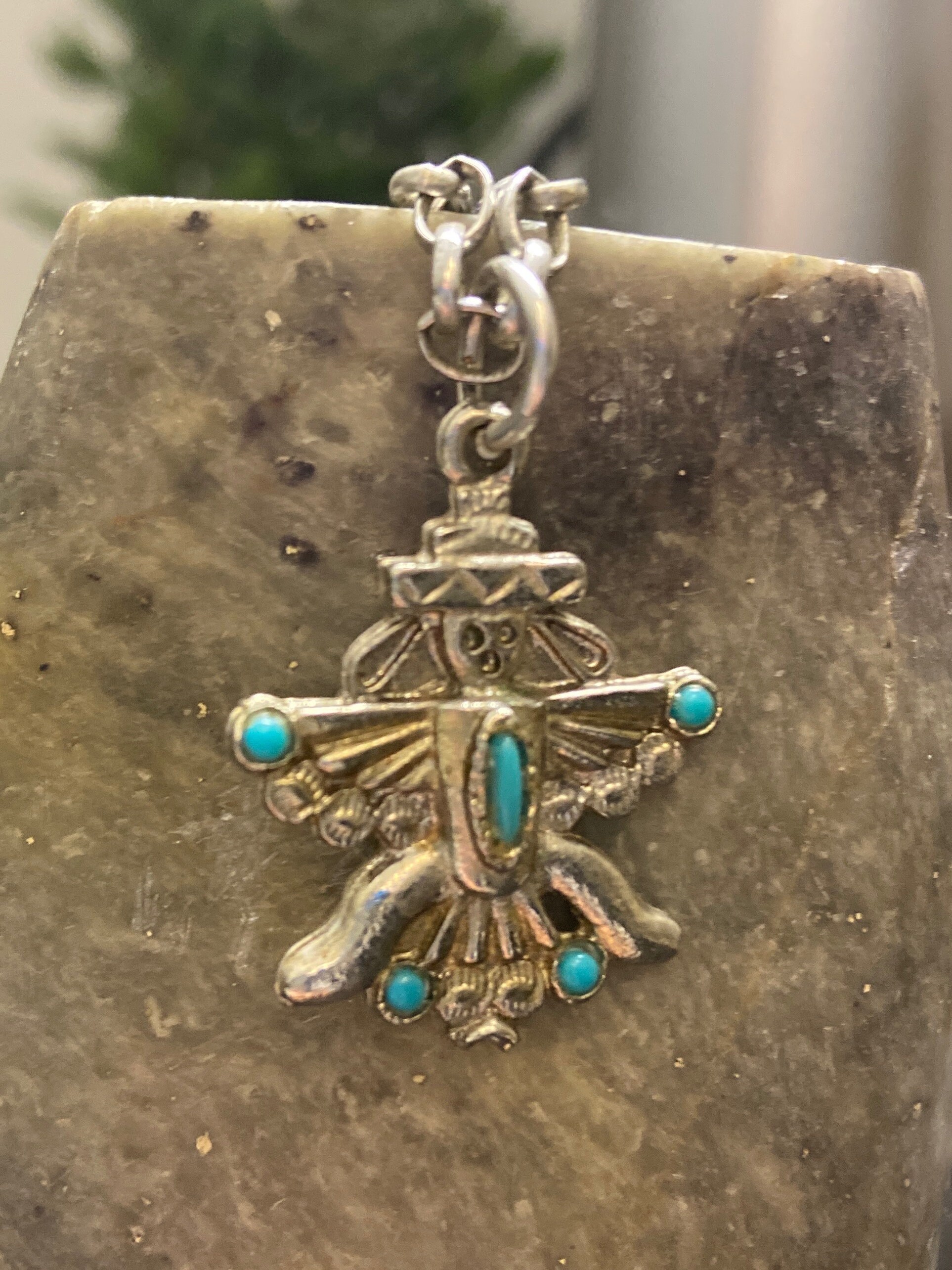 Vintage Zuni Pendant. Winged Man Pattern With Inlaid Turquoise ...