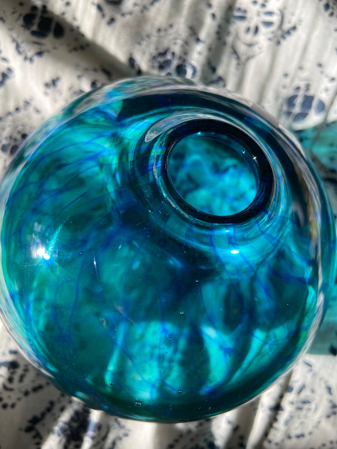 Artisan Glass Ball Flower Bud Vase. Blues With Waves of Dark Blue. - Etsy