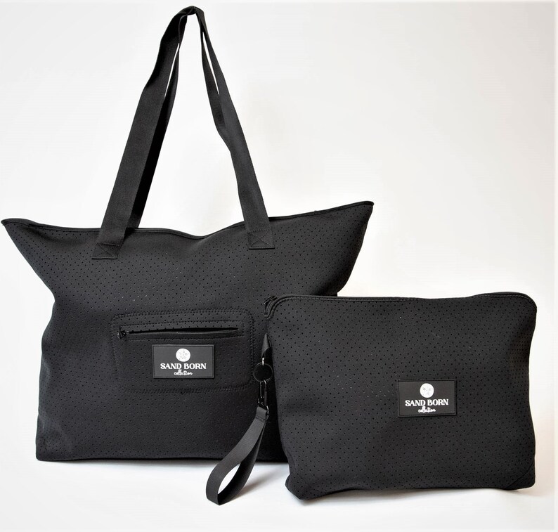 Extra Large Tote and Companion Bag Black Perforated Neoprene Waterproof ...