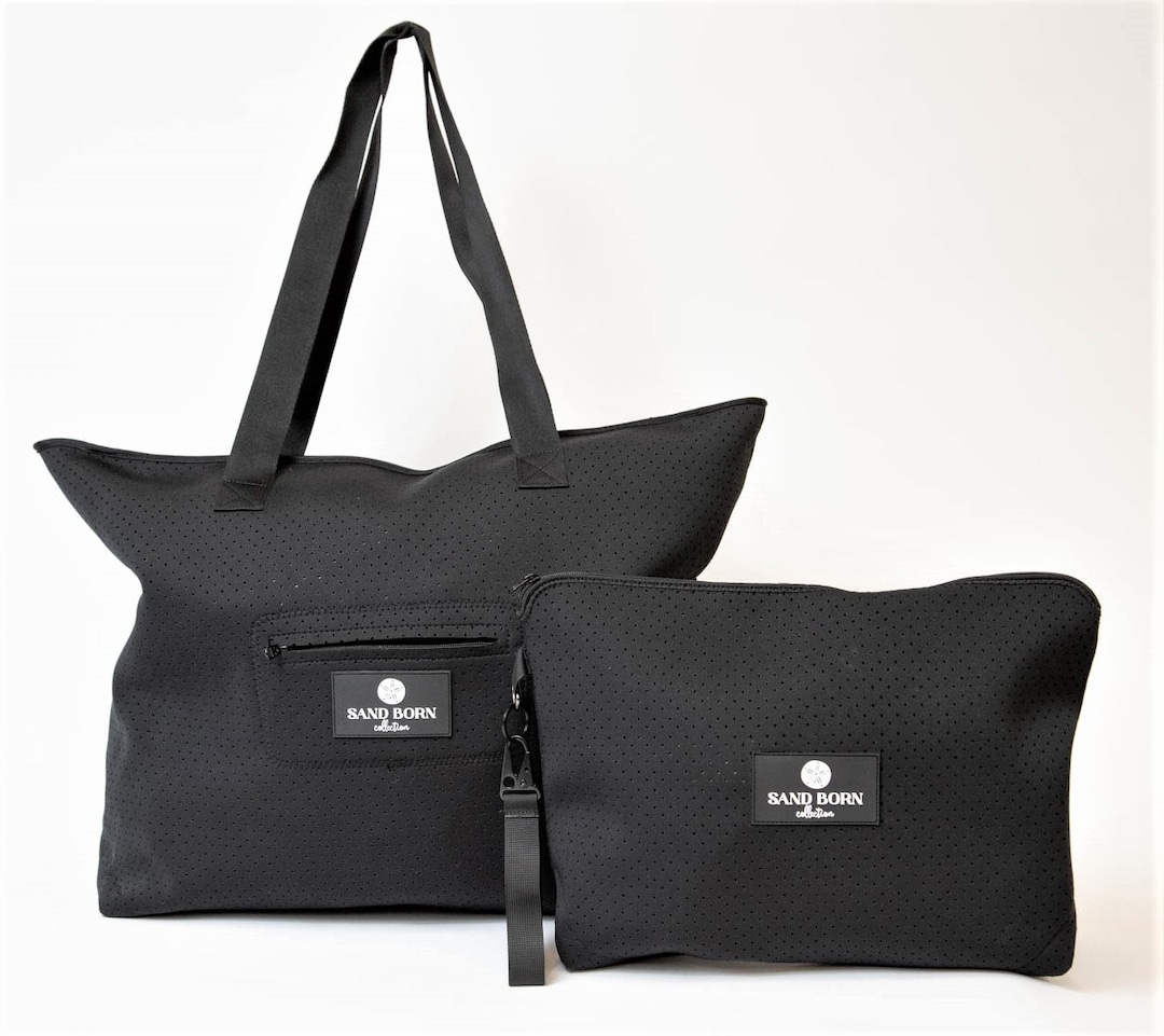 Extra Large Tote and Companion Bag Black Perforated Neoprene Waterproof ...