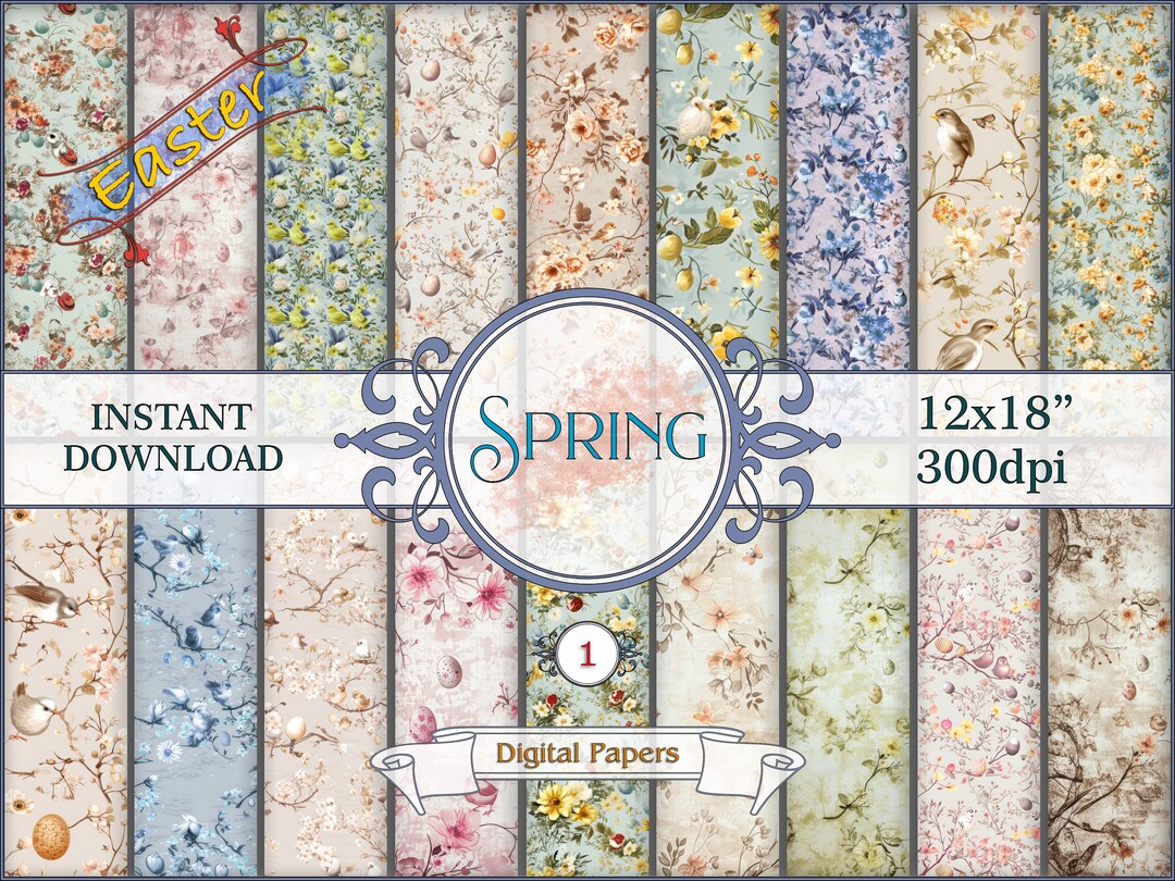 Easter Spring Digital Papers, Wallpapers, for Scrapbook, Junk Journal ...