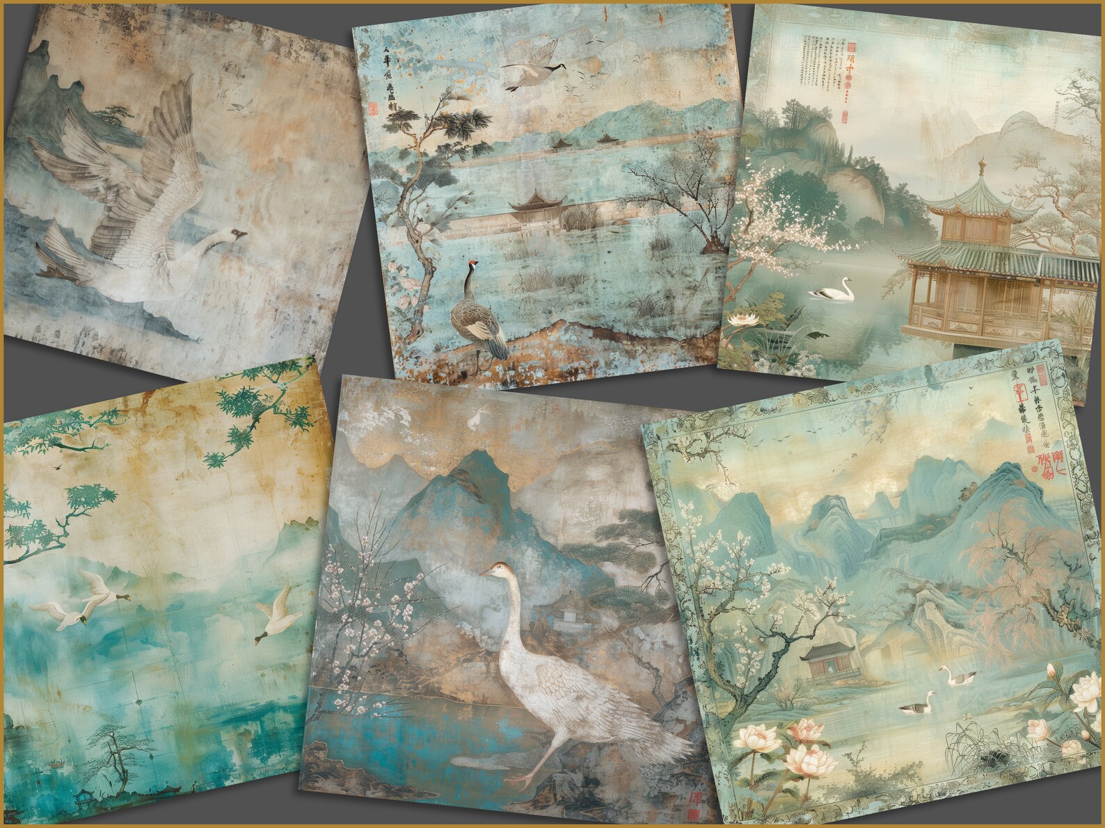 Chinese Bird and Flower Murals, Scrapbook Paper (digital Download) - Etsy
