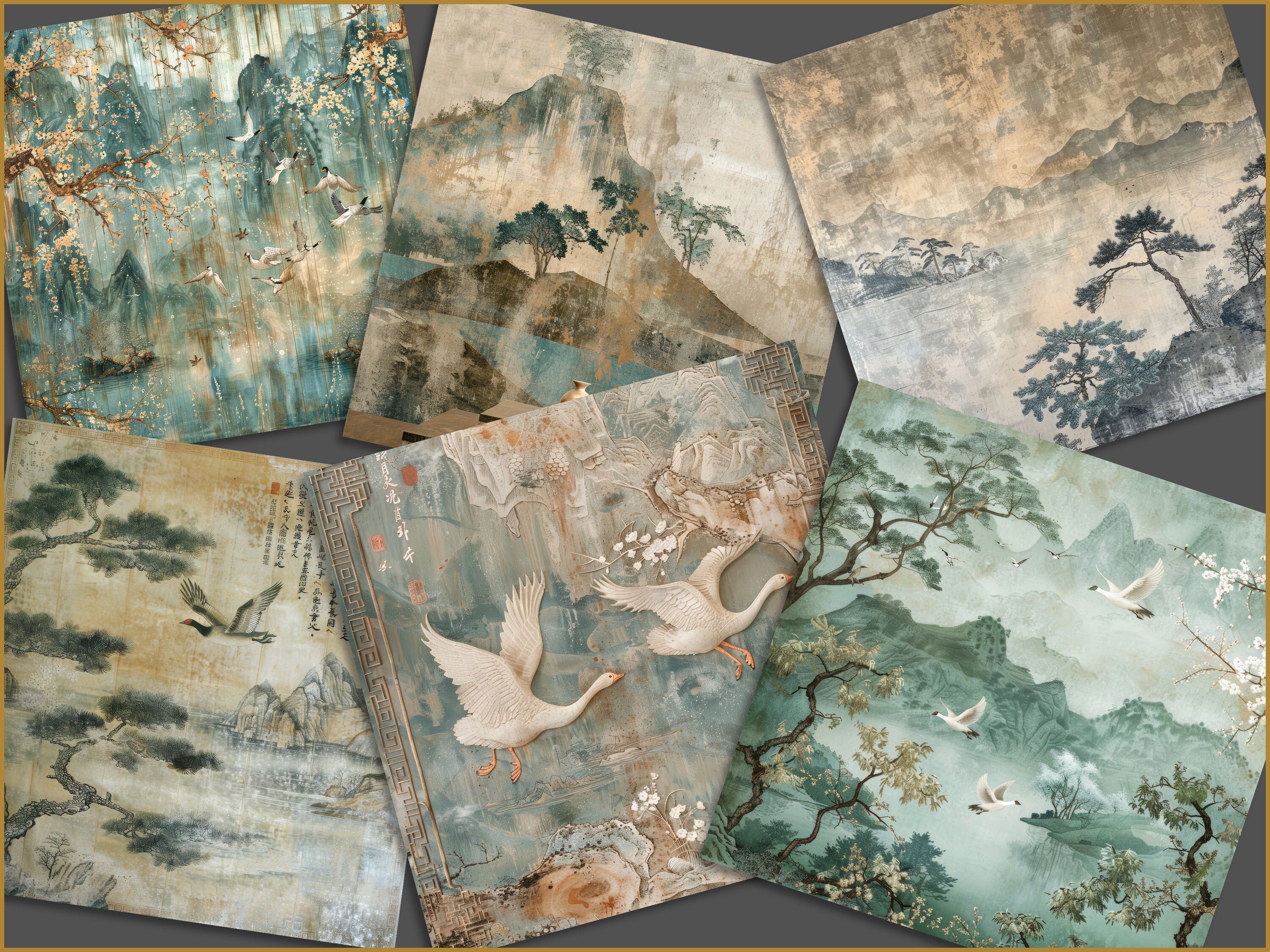 Chinese Bird and Flower Murals, Scrapbook Paper (digital Download) - Etsy