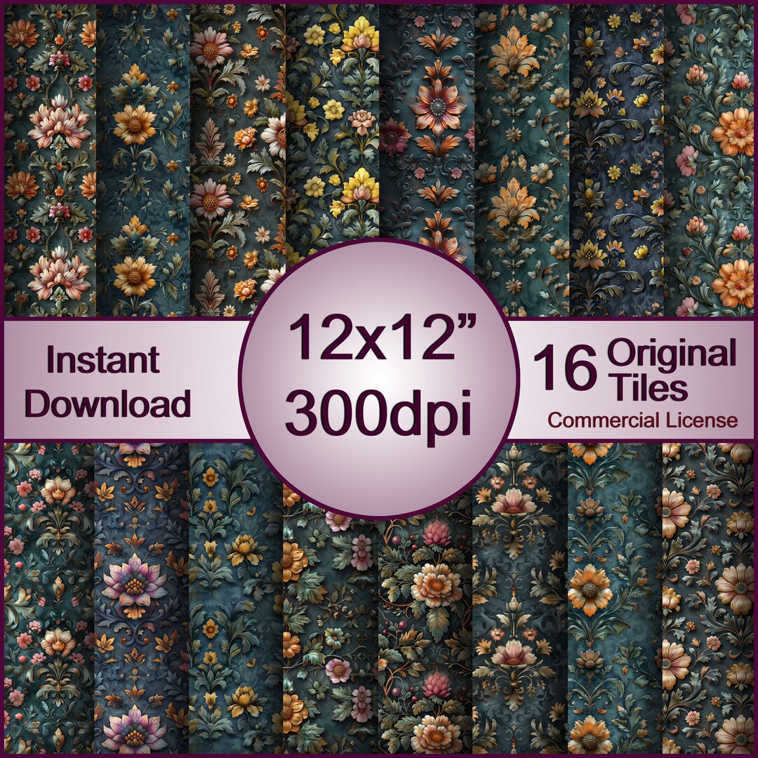 Floral Embossed Tile Patterns, Digital Paper Set (instant Download) - Etsy
