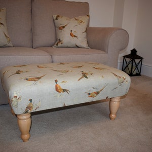 Large Pheasant Fabric Footstool - Turned/straight Waxed, Natural or ...