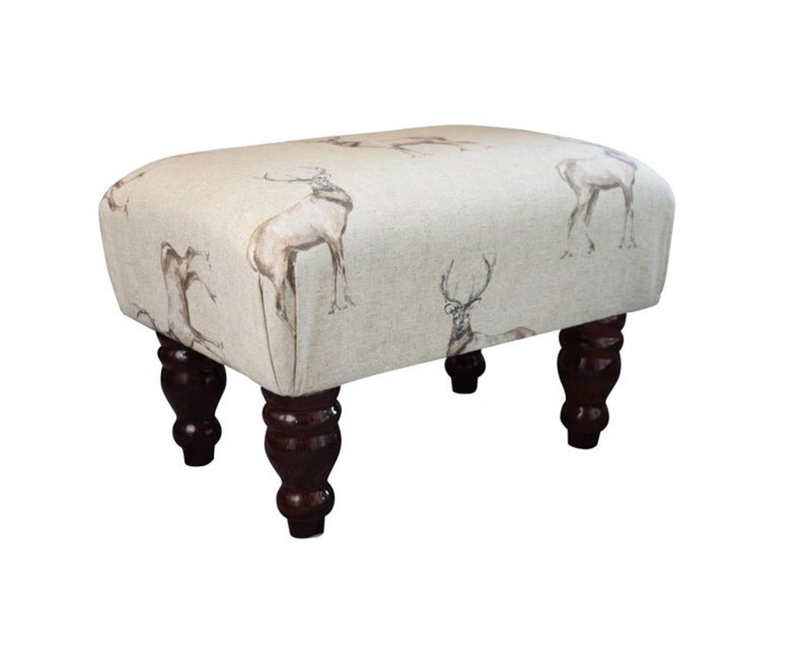 Small Stag Print Footstool Turned Waxed/Mahogany Legs 46cm | Etsy