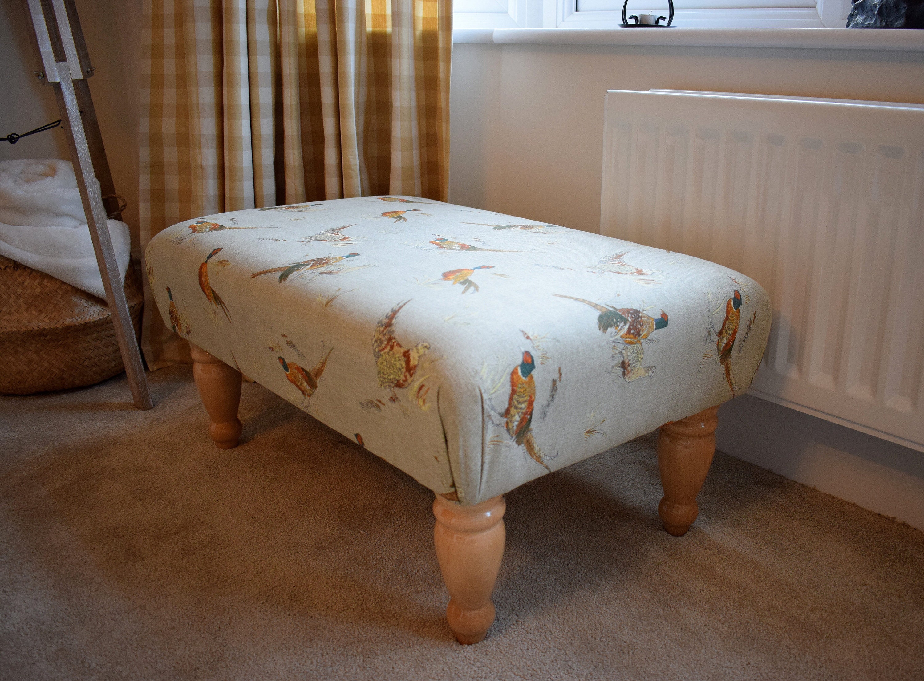 Large Pheasant Fabric Footstool Turned/straight Waxed - Etsy UK