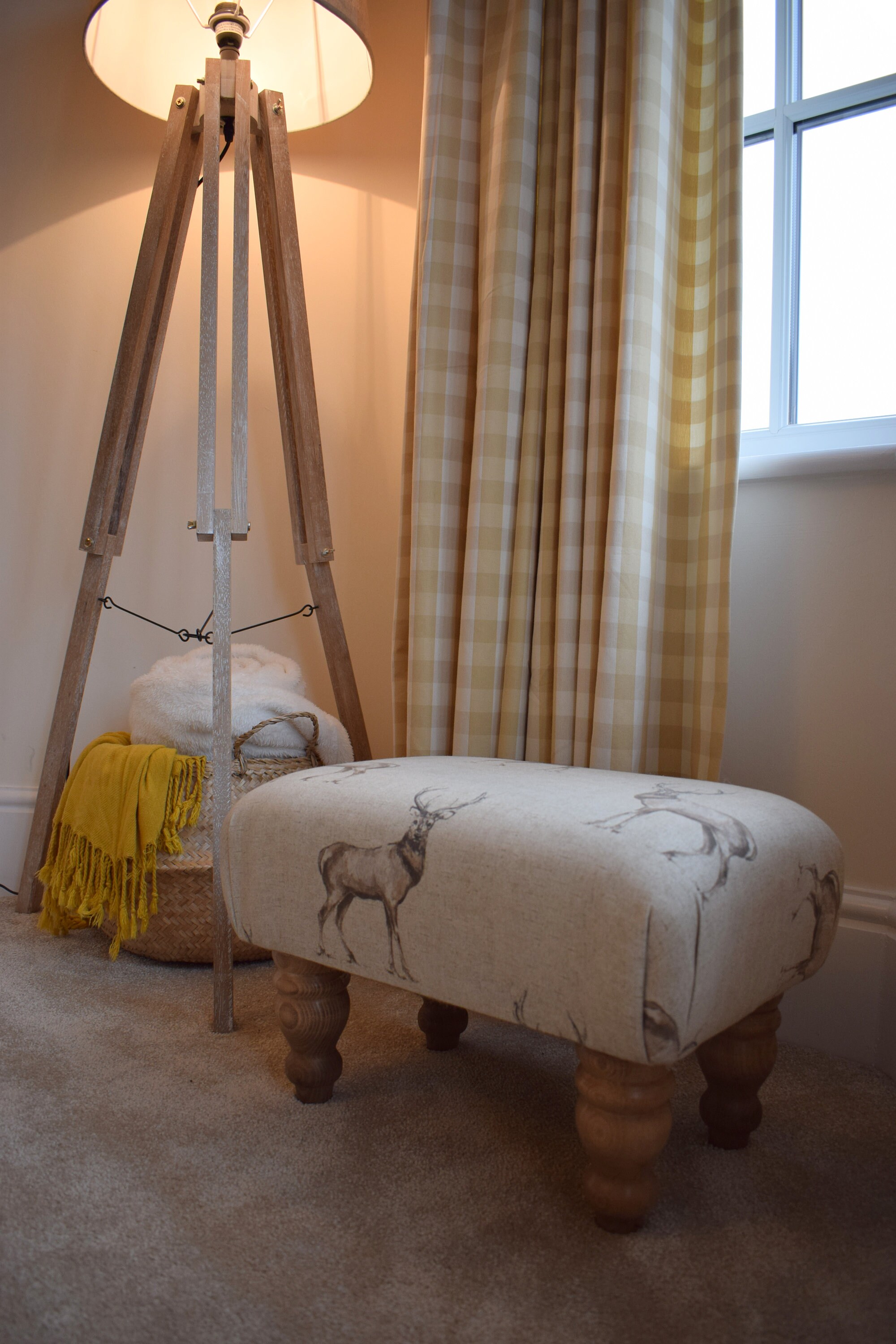 Small Stag Print Footstool Turned Waxed/Mahogany Legs 46cm | Etsy