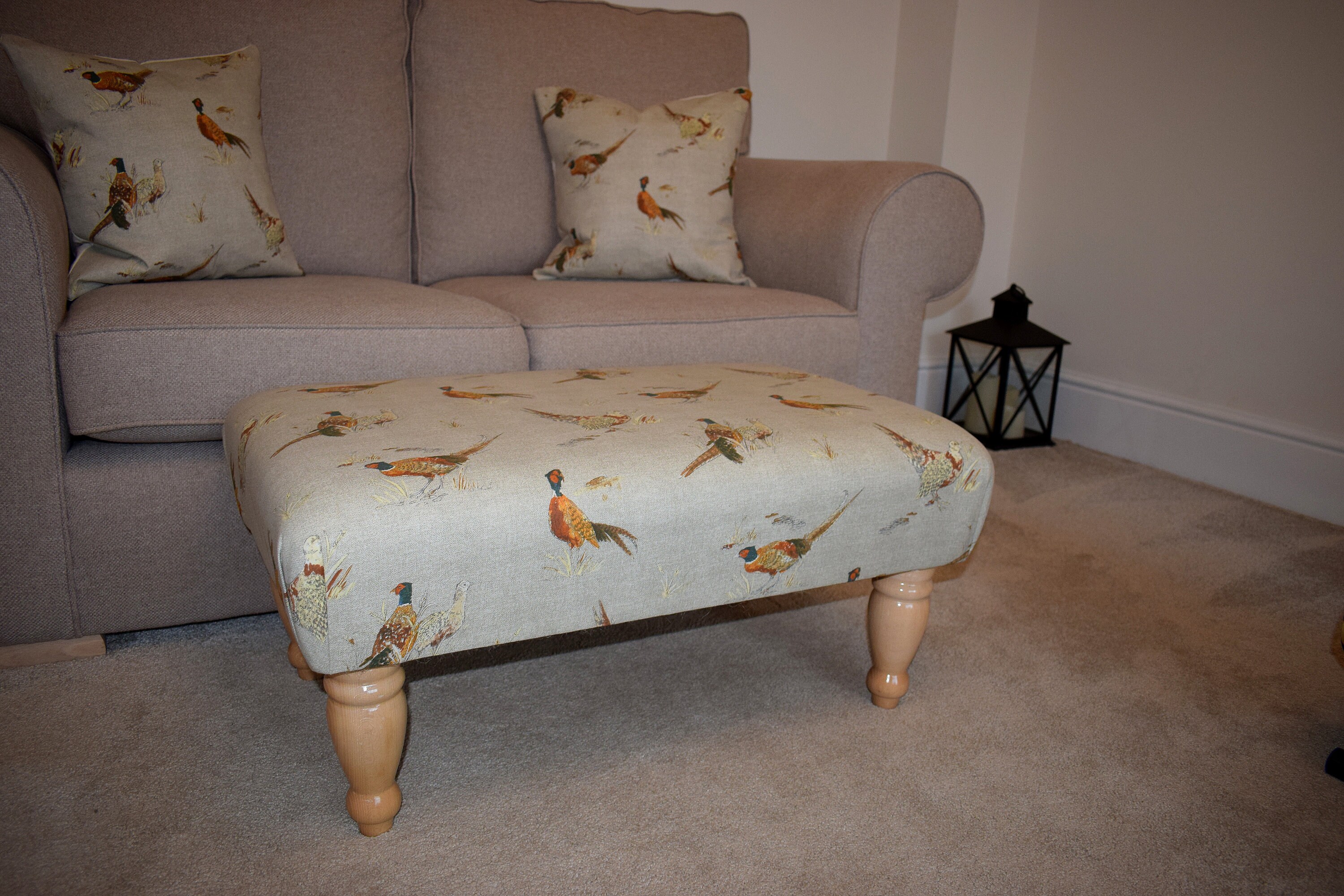 Large Pheasant Fabric Footstool Turned/straight Waxed - Etsy UK