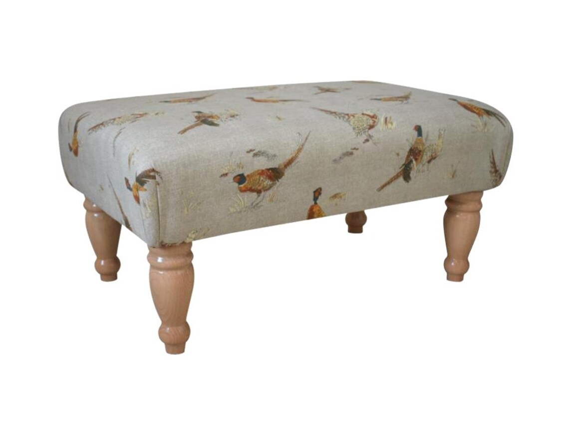 Large Pheasant Fabric Footstool Turned/straight Waxed - Etsy UK