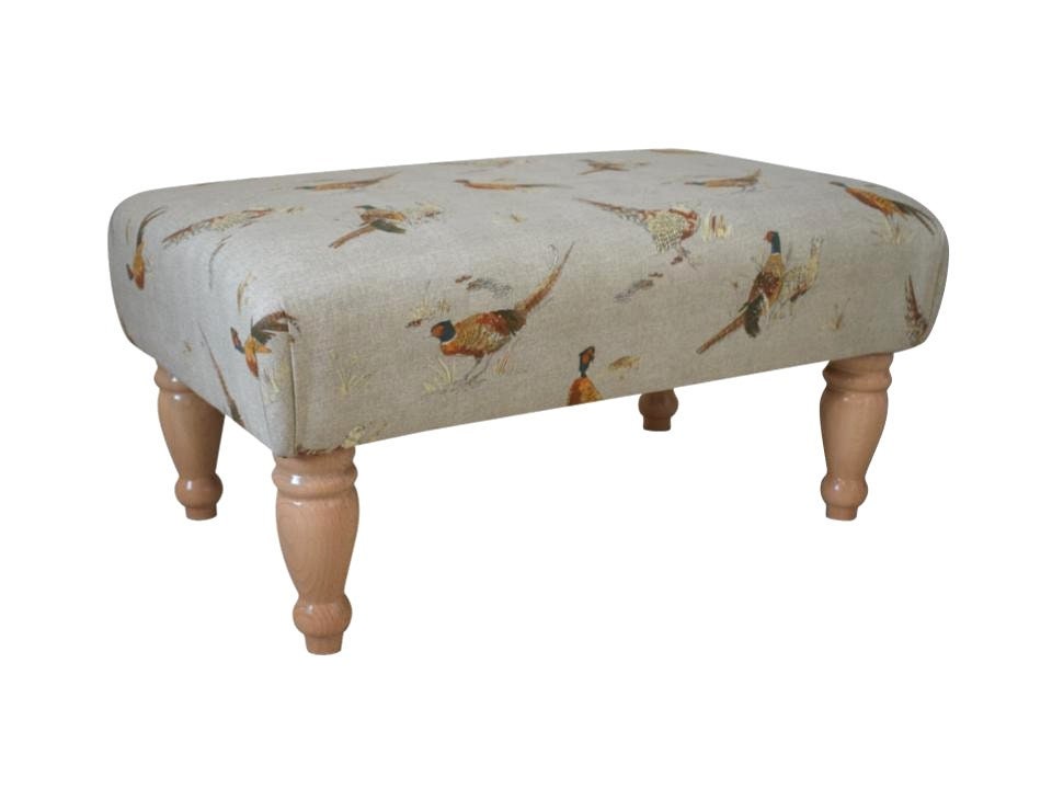 Large Pheasant Fabric Footstool - Turned/straight Waxed, Natural or ...