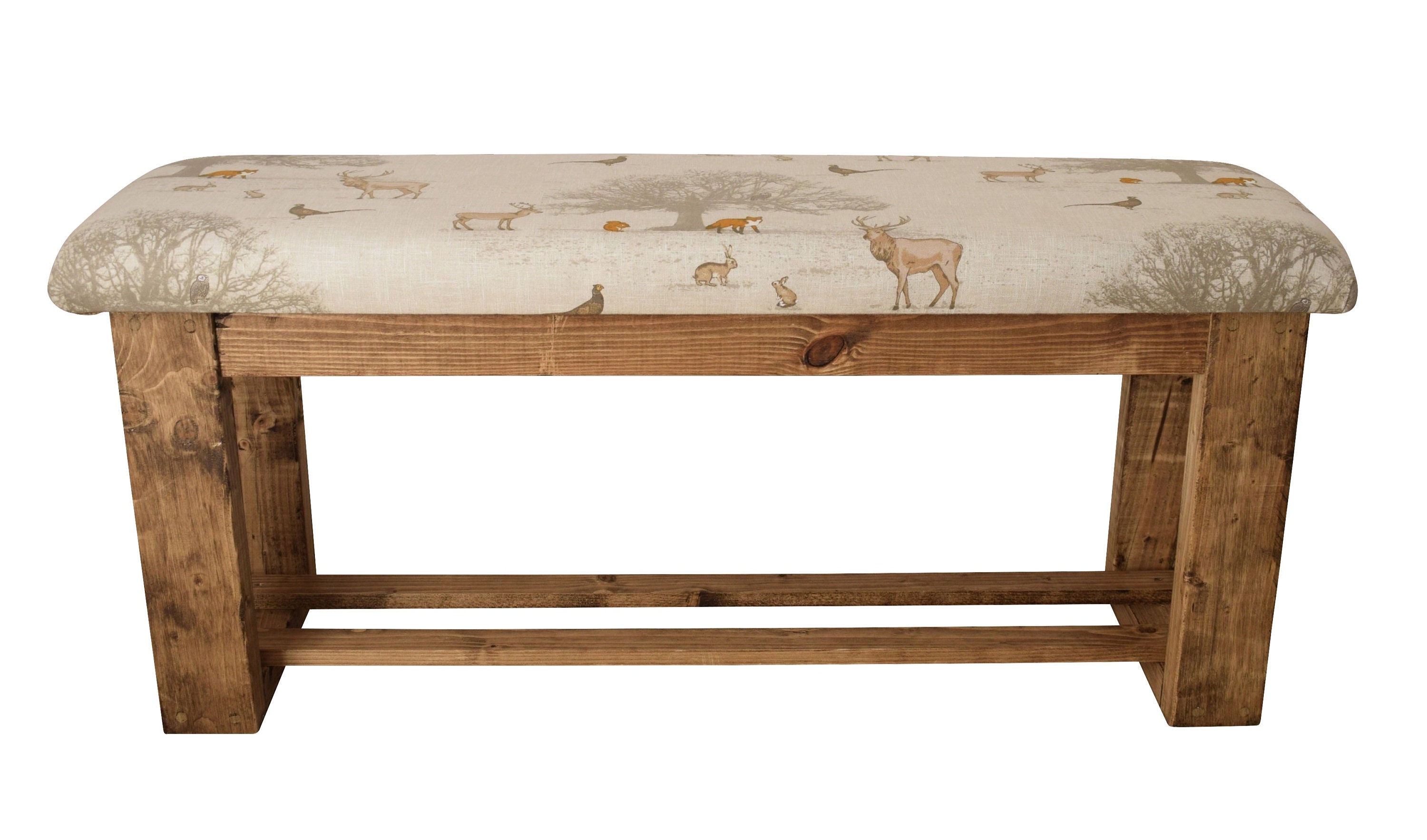 Hallway/dining Table Bench Animal Print Fabric Wooden Frame Upholstered ...