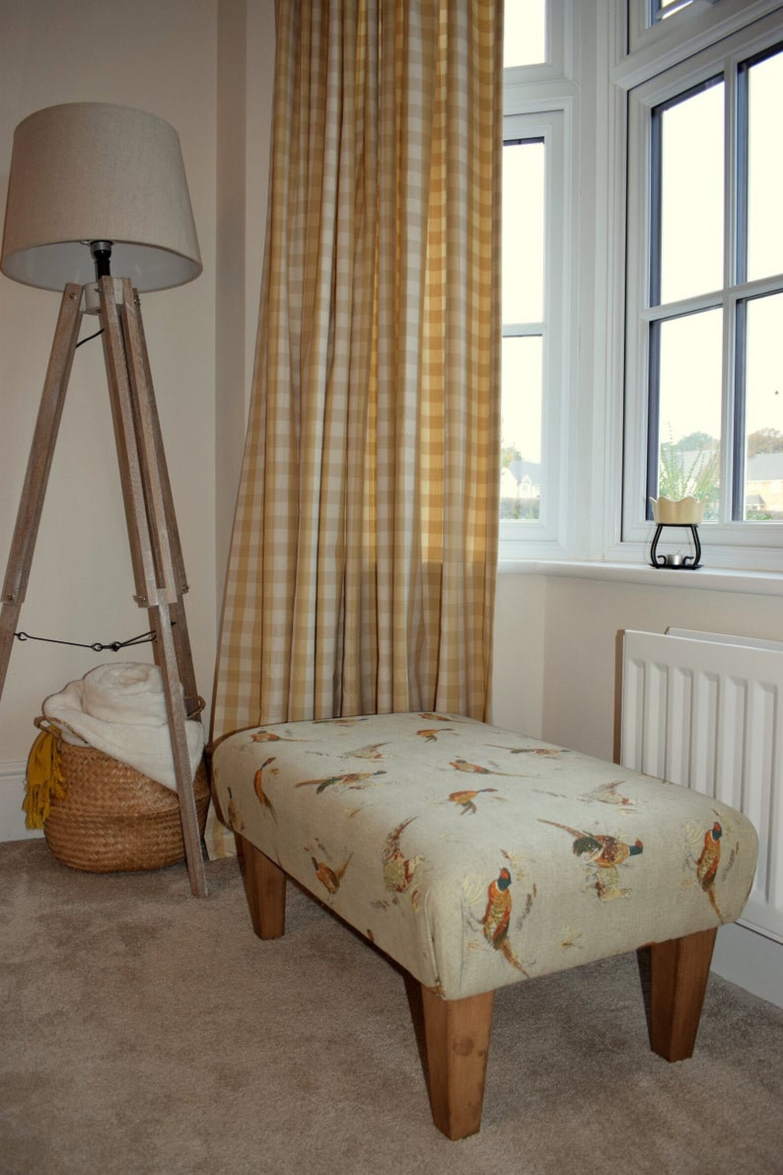 Large Pheasant Fabric Footstool Turned/straight Waxed - Etsy UK