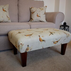Large Pheasant Fabric Footstool - Turned/straight Waxed, Natural or ...