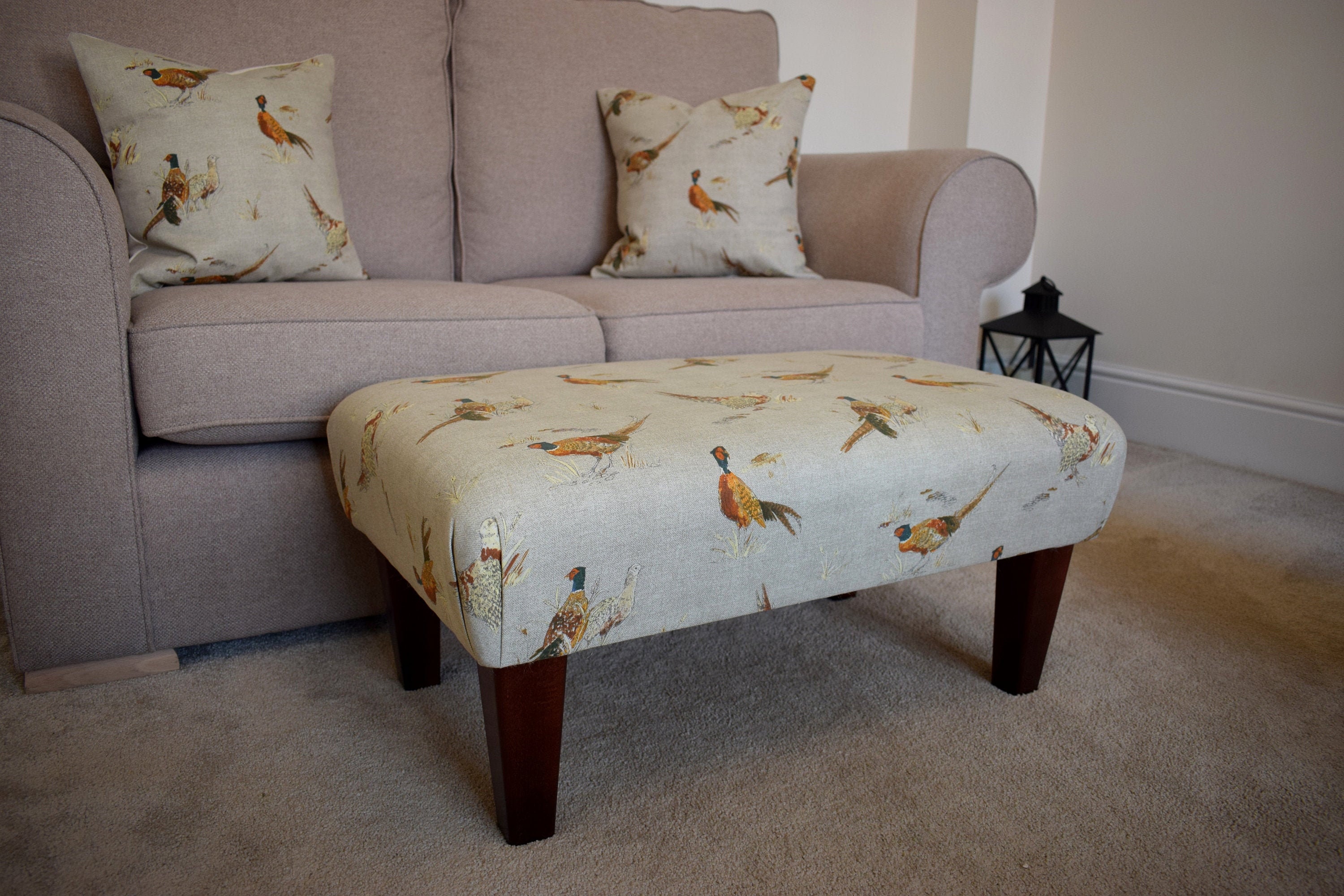 Large Pheasant Fabric Footstool - Turned/straight Waxed, Natural or ...