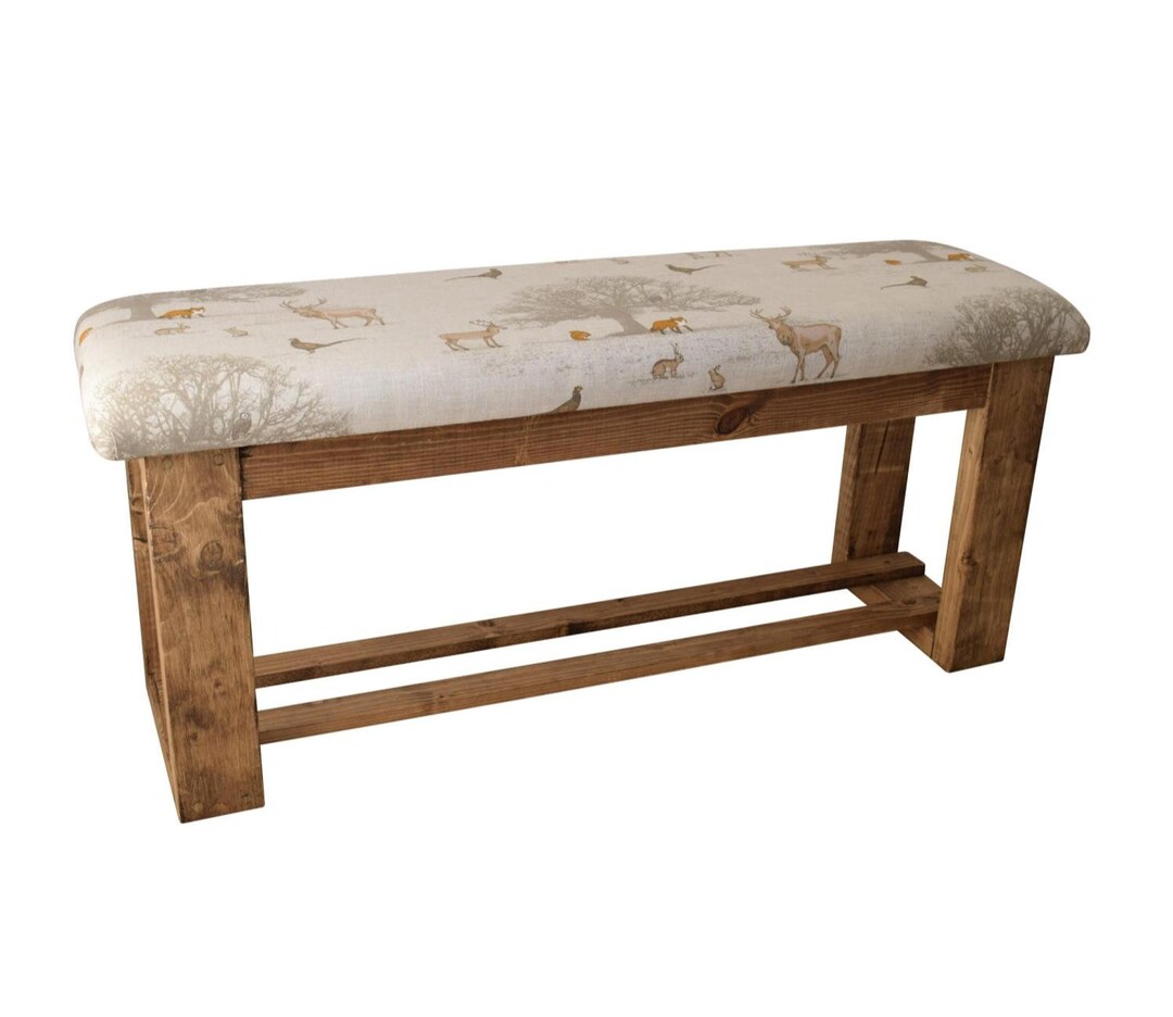 Hallway/dining Table Bench - Animal Print Fabric - Wooden Frame ...