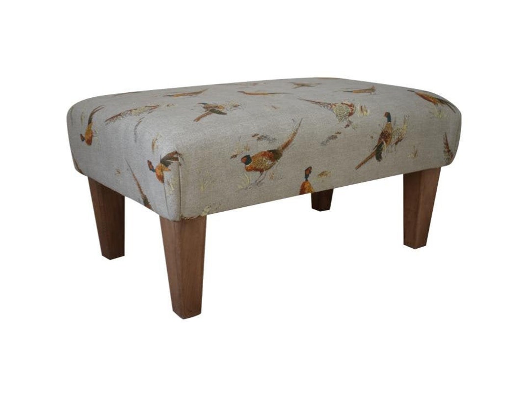 Large Pheasant Fabric Footstool - Turned/straight Waxed, Natural or ...