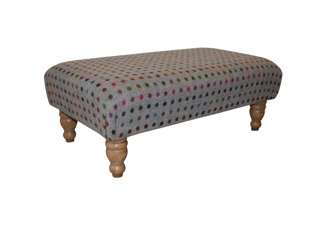 Large Footstool - Multispot Grey (abraham Moon) Fabric - Hard Wood ...