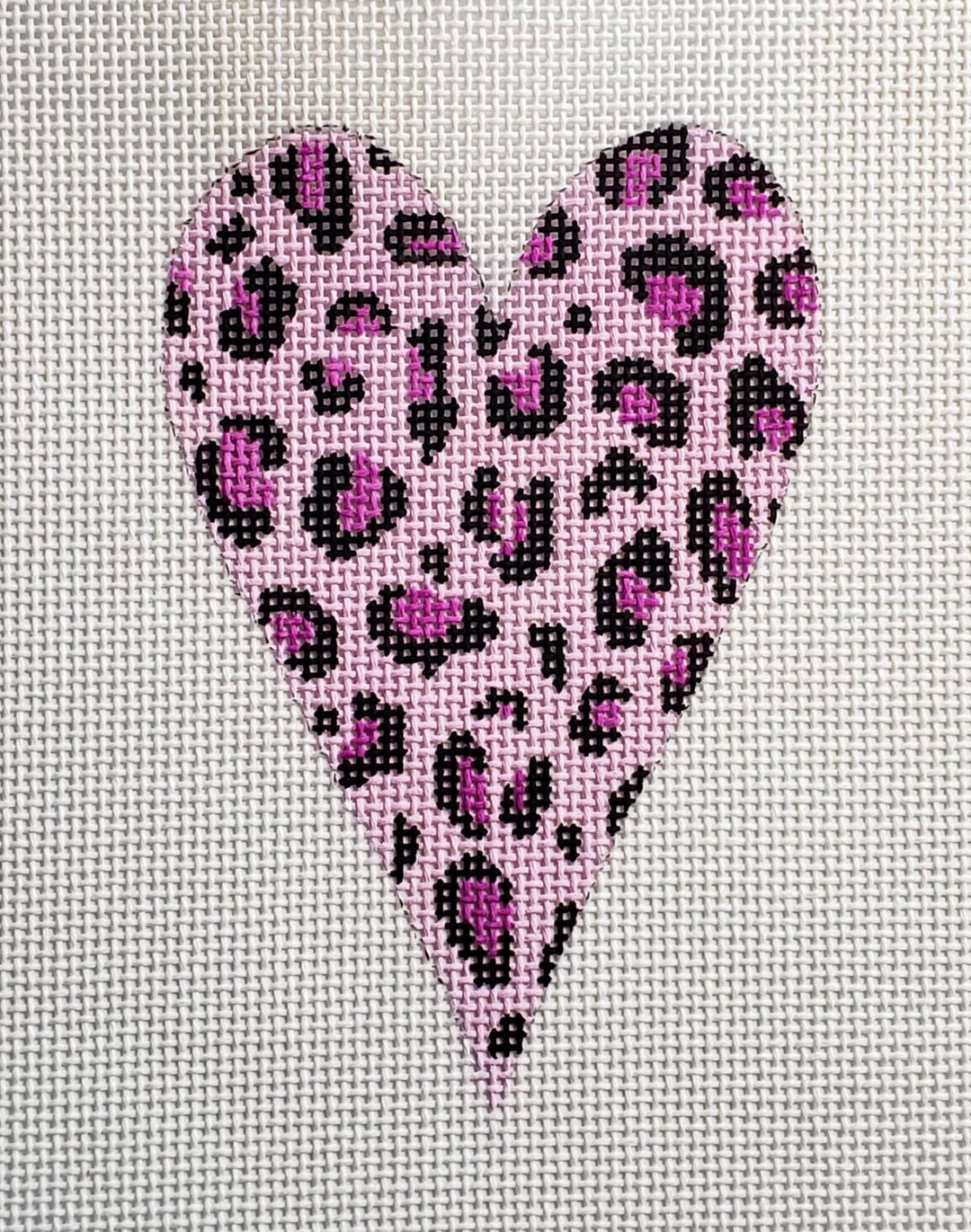 Handpainted Needlepoint Canvas, Long Fuschia Pink Leopard Print Heart ...