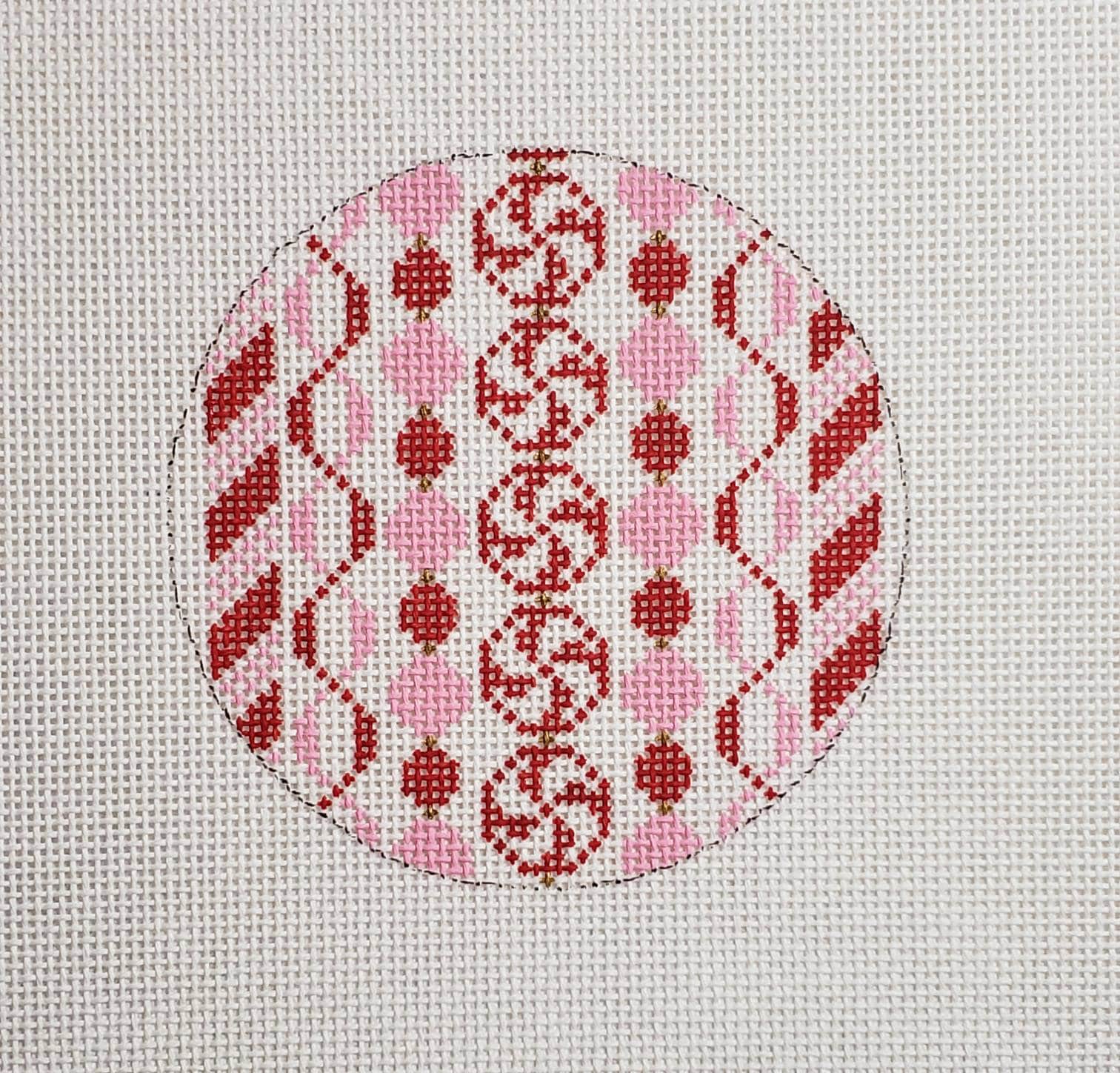 Handpainted Needlepoint Canvas, Pink and Red Peppermint Garland Round ...
