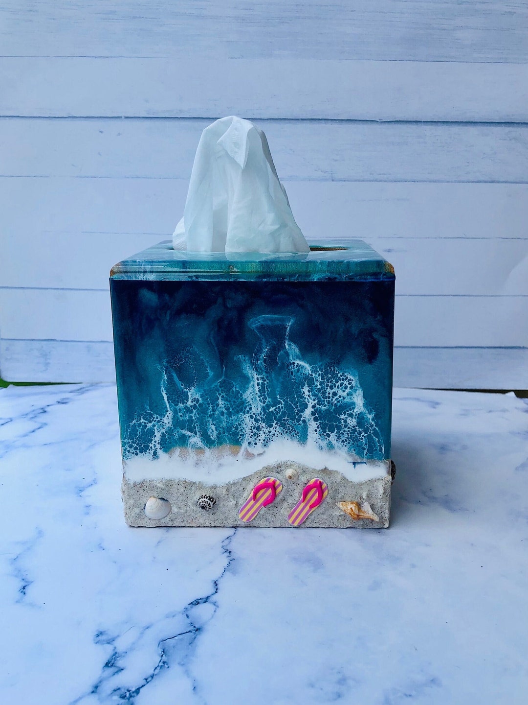 Beach Resin Square Tissue Box Holder Seascape Resin Art Ocean Resin ...