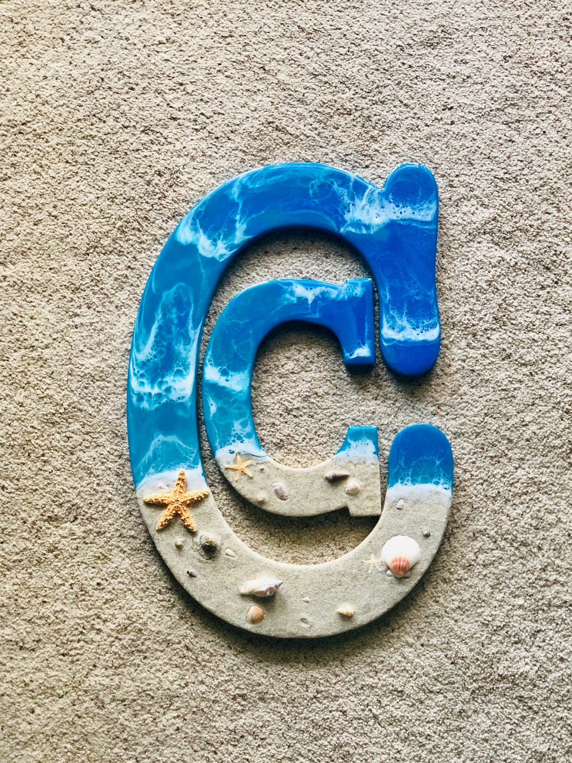 Personalized Resin Large Letter Art Coastal Shell Surf Decor - Etsy