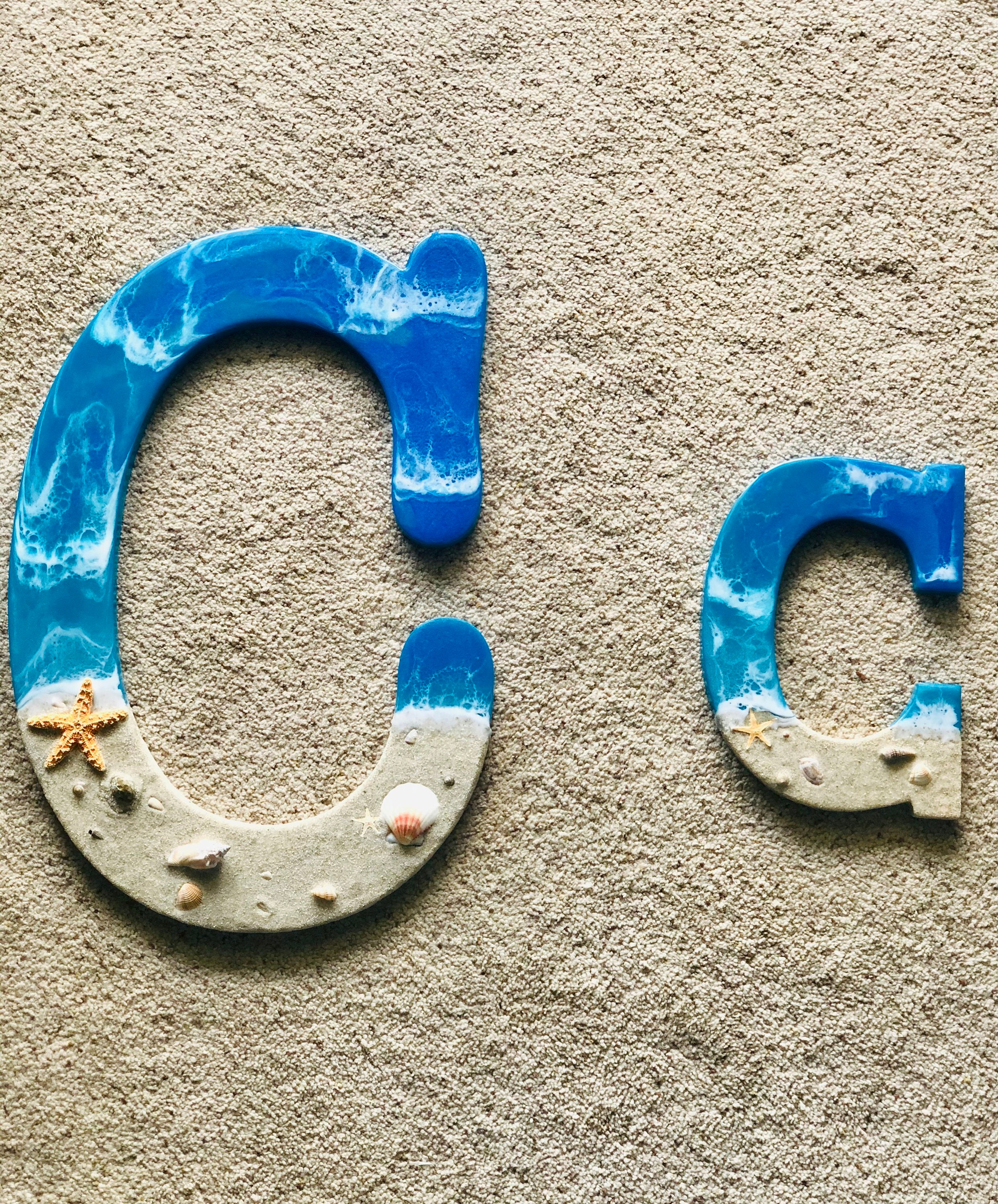 Personalized Resin Large Letter Art Coastal Shell Surf Decor - Etsy