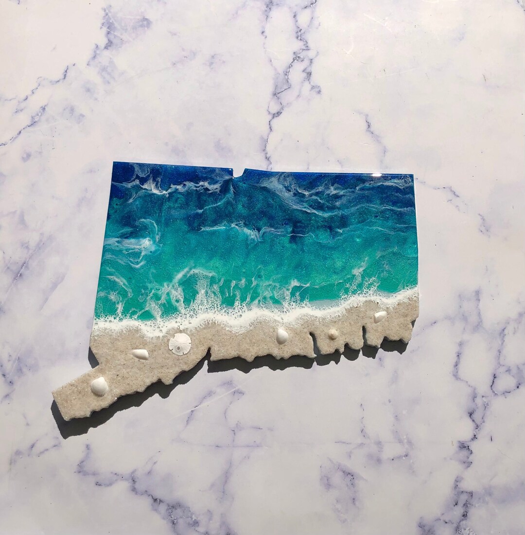 12” Connecticut Beach Resin Wall Map Wood | State Map | Map Wall Art ...