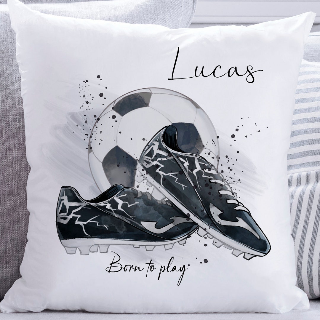 Personalised Black and White Football Cushion, Football Fan Gift - Etsy
