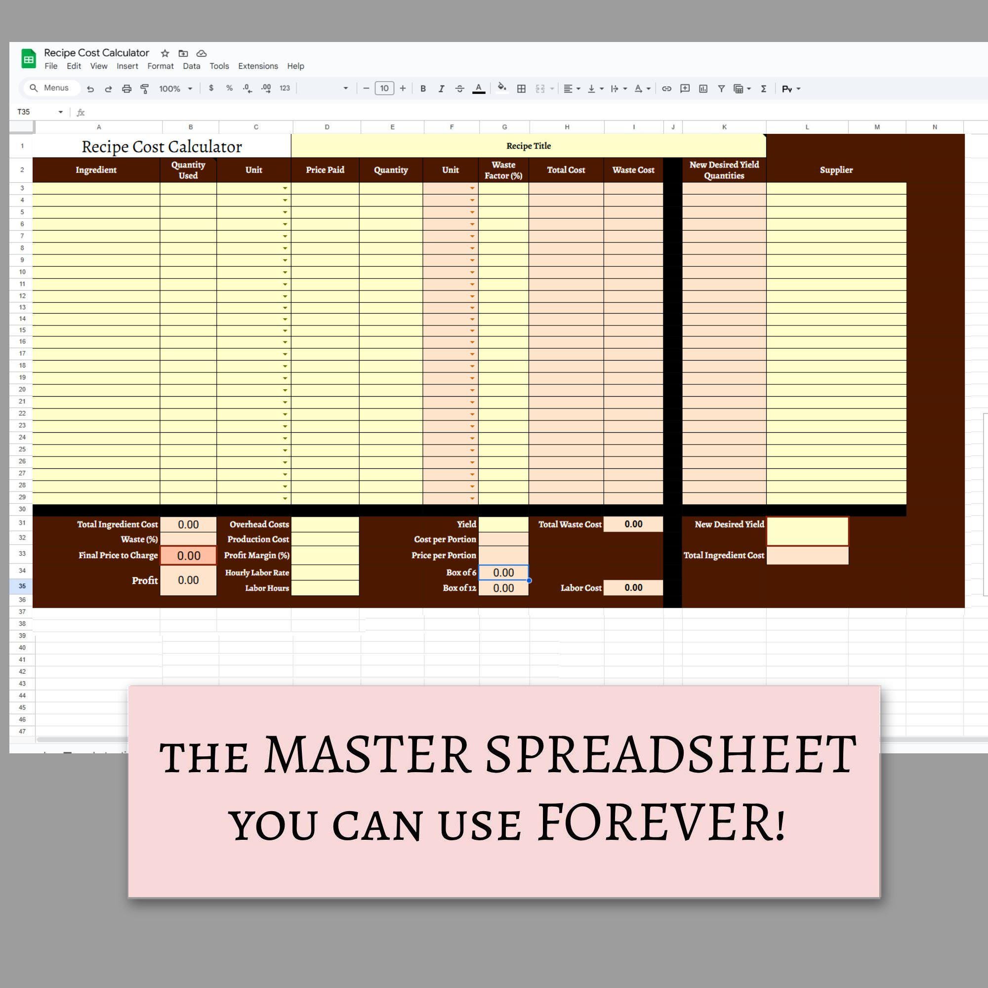 Bakery Cost Calculator: Recipe Pricing Spreadsheet (google Sheets ...